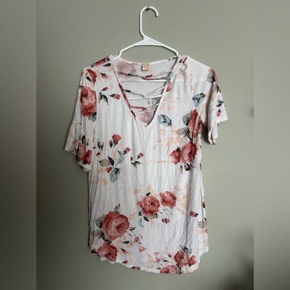 7th Ray | Tops | 7th Ray Floral Crisscross Vneck Blouse Pink And Cream ...